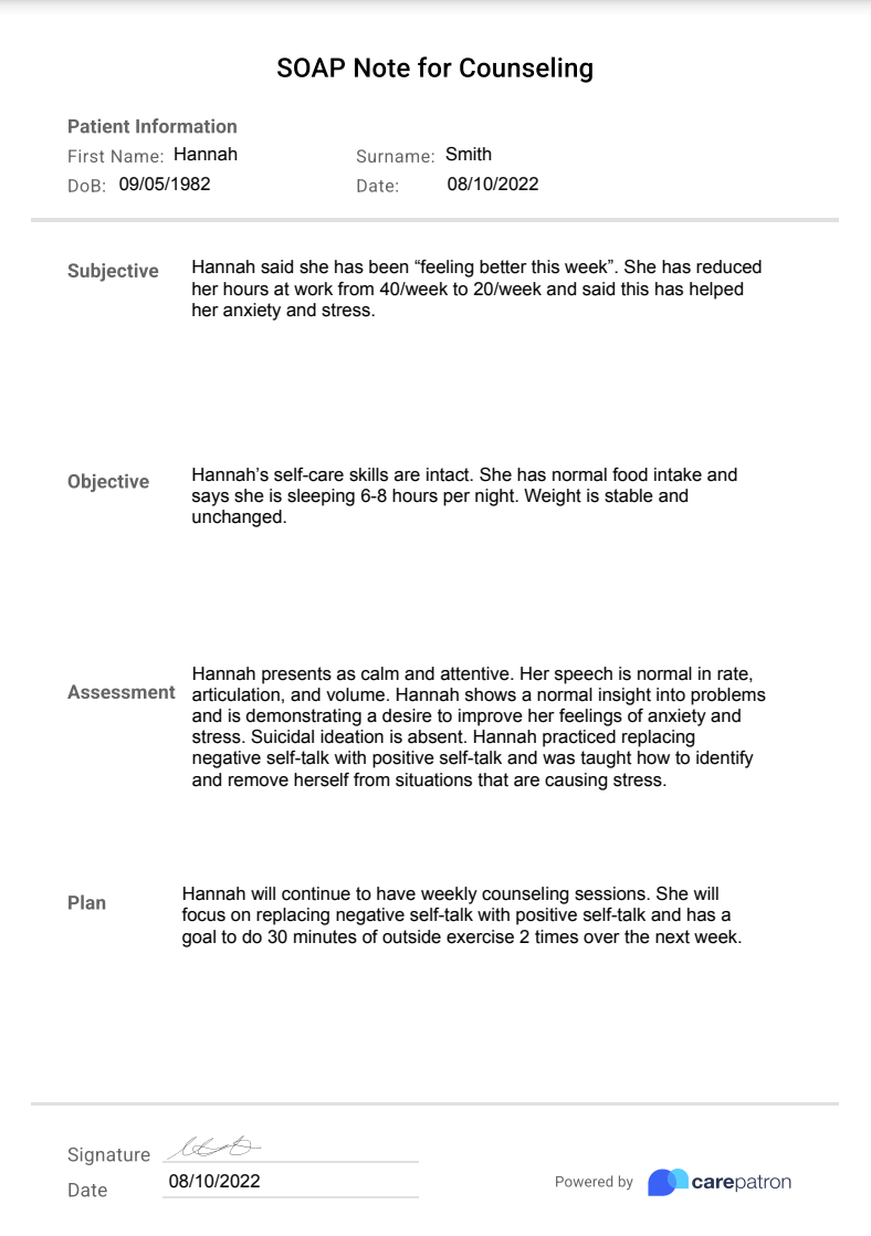 SOAP Notes For Counseling Template Example Free PDF Download
